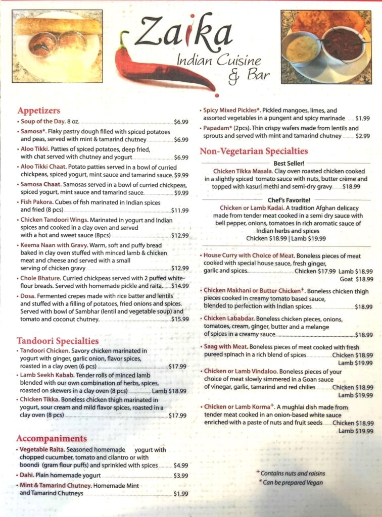 Winter Menu - An Indian Zaika